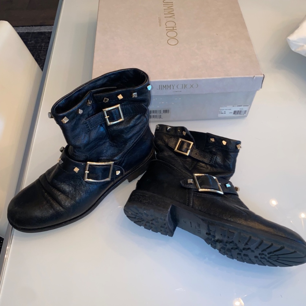 Jimmy Choo 'Youth' Cube Stud Leather Biker Ankle Boots - Gem